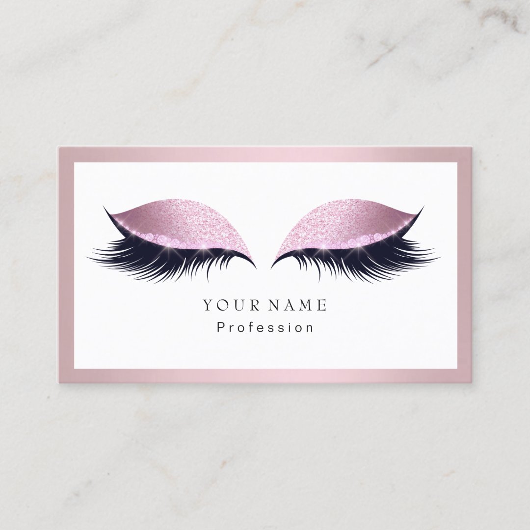 Makeup Artist Frame Glitter Eye Lashes Pink Business Card | Zazzle