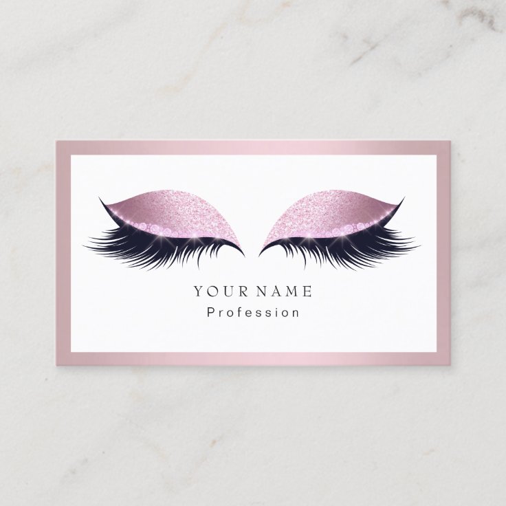 Makeup Artist Frame Glitter Eye Lashes Pink Business Card | Zazzle