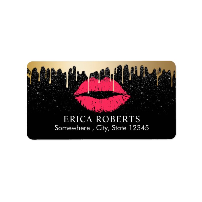 Makeup Artist Gold Drip Red Gold Lips Beauty Salon Label | Zazzle.com