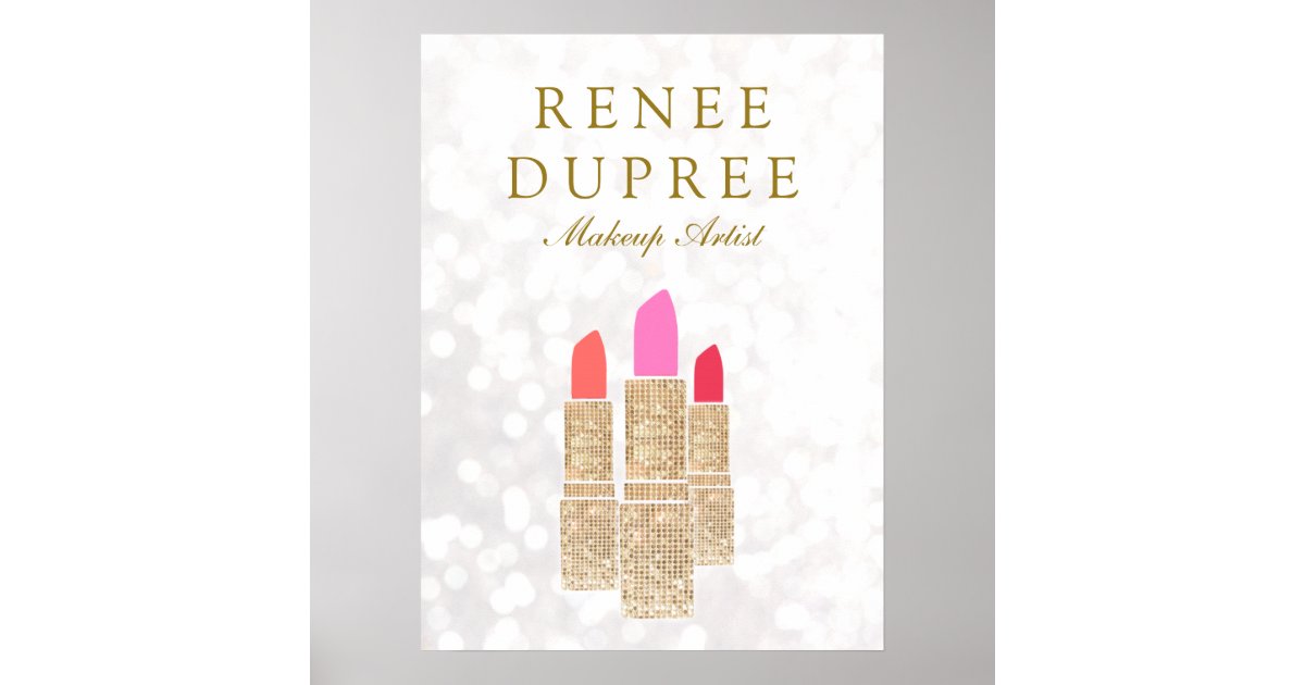 Makeup Artist Gold Lipstick Bokeh Beauty Poster | Zazzle