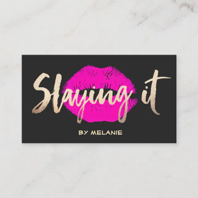 Makeup Artist Gold Slaying It Pink Lips Kiss Business Card | Zazzle