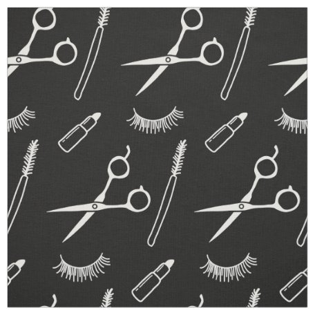 Cute Hair Stylist Pattern Black Salon Items Fabric | Zazzle
