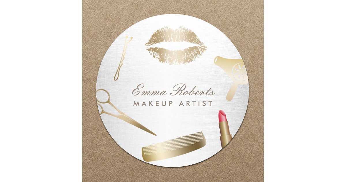 Makeup Artist Hair Stylist Modern Gold & Silver Classic Round Sticker ...