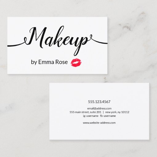 Makeup Artist Handwritten Calligraphy Script Kiss Business Card | Zazzle
