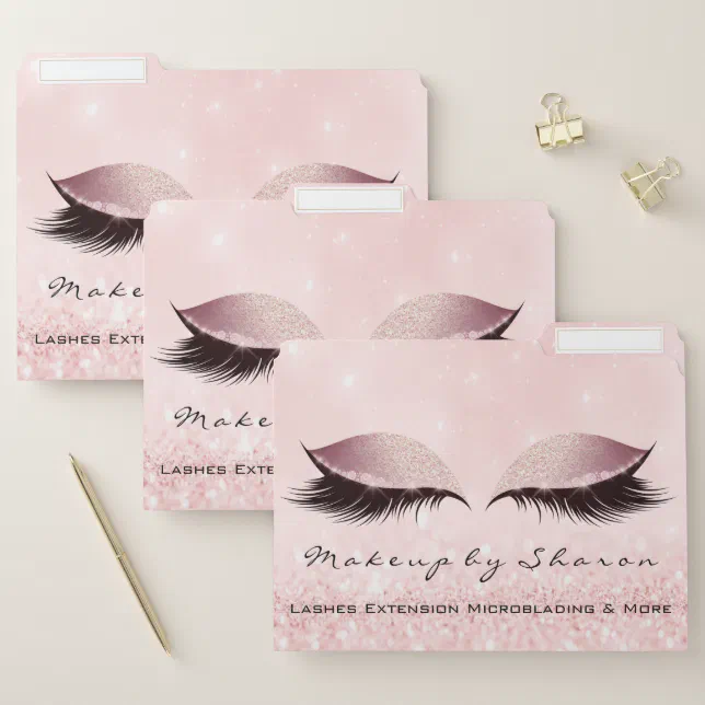 Makeup Artist Lashes Eyes Pink Gold Glitter File Folder | Zazzle