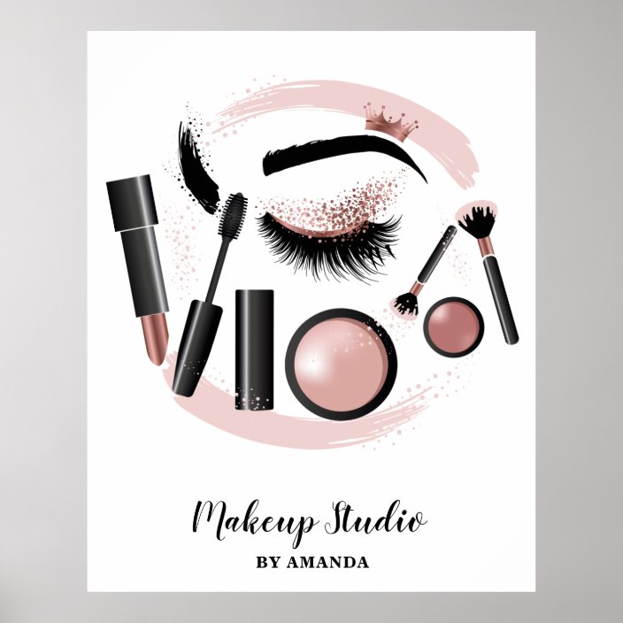 Makeup Artist Lashes Mascara Lipstick Rose Gold Poster | Zazzle.com