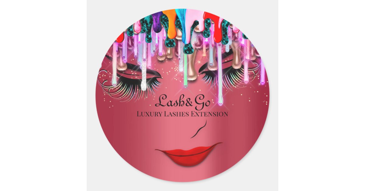 Makeup Artist Lashes Product Drips Red Glitter Classic Round Sticker ...