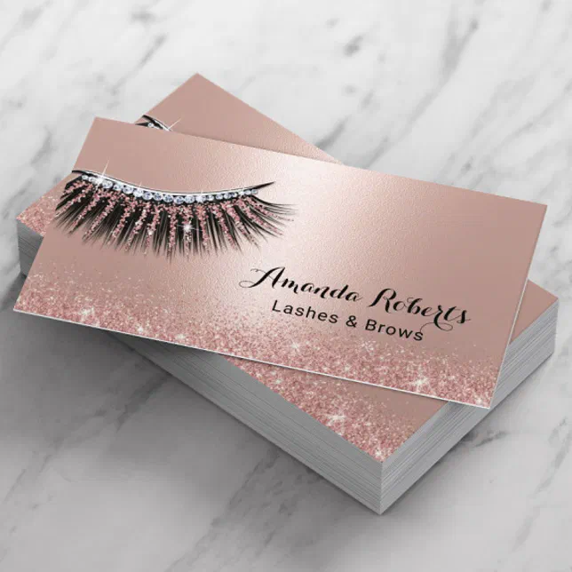 Makeup Artist Lashes Rose Gold Glitter Eyelash Business Card | Zazzle