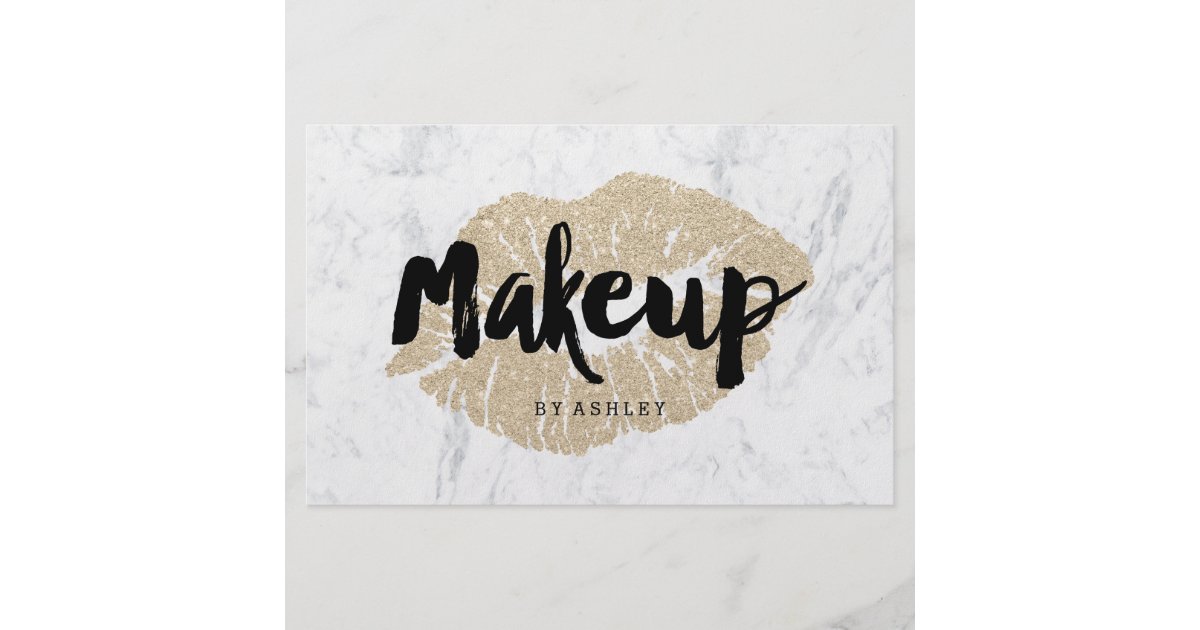 Makeup artist lips light gold typography marble flyer | Zazzle