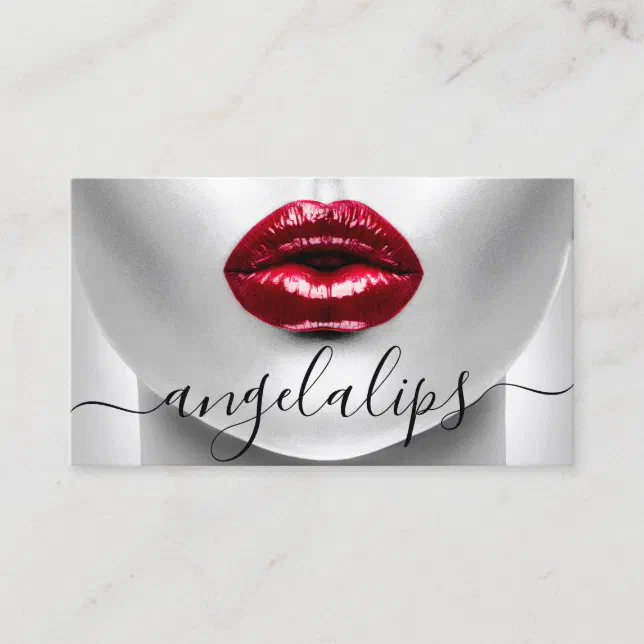 Makeup Artist Photo red lipstick glossed lips Business Card | Zazzle