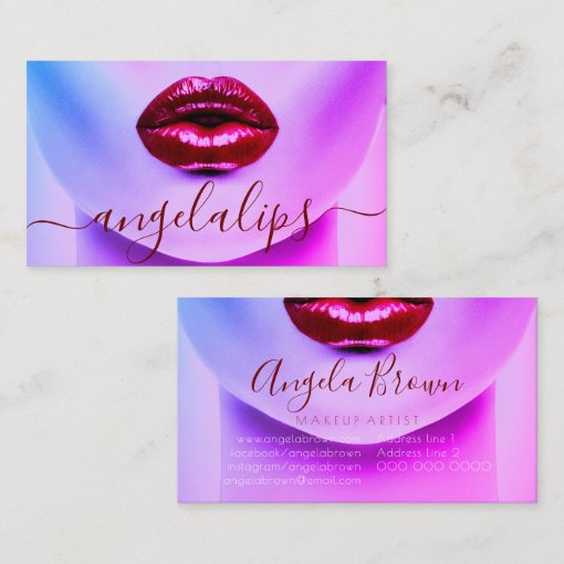 Makeup Artist Photo red lipstick glossed lips care Business Card | Zazzle
