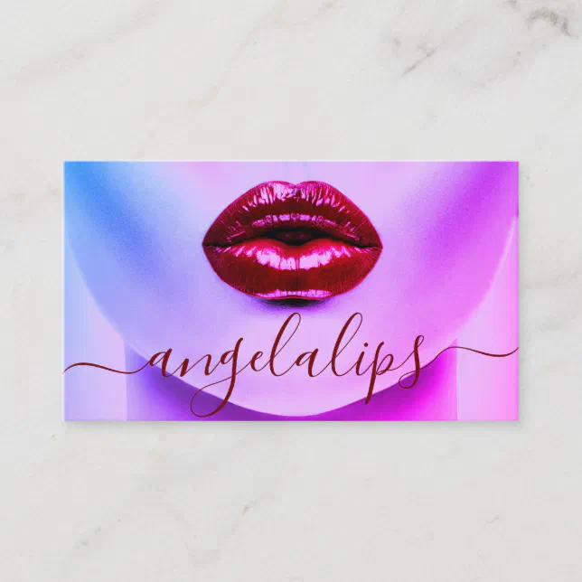 Makeup Artist Photo red lipstick glossed lips care Business Card | Zazzle