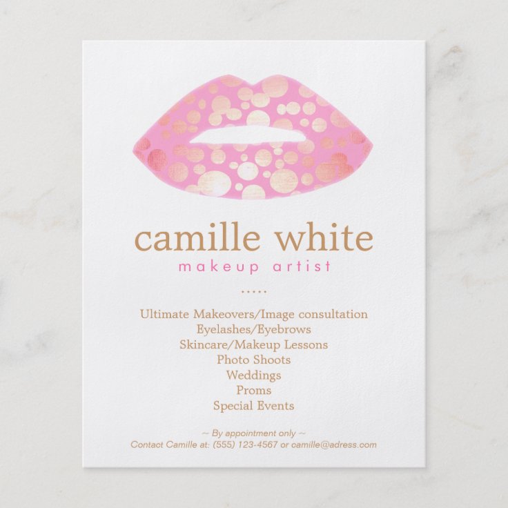 Makeup Artist Pink and Gold Lips Beauty Salon Flyer | Zazzle