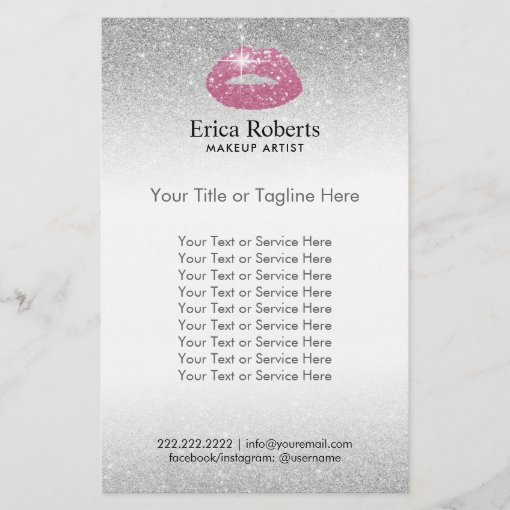 Makeup Artist Pink Lips Silver Glitter Salon Flyer | Zazzle