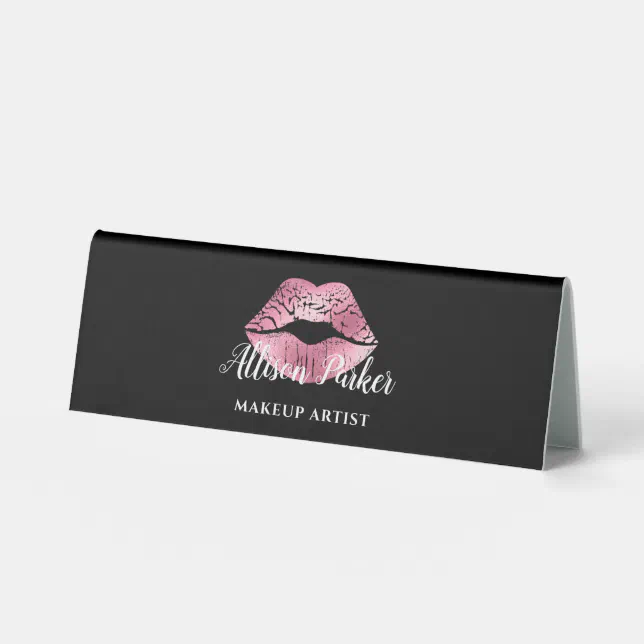 MAKEUP ARTIST Pink Logo Kiss Name Table Tent Sign | Zazzle