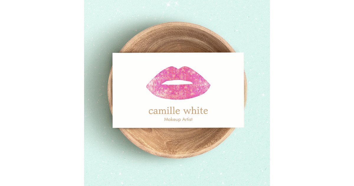 Makeup Artist Pink Sequin Lips Business Card | Zazzle