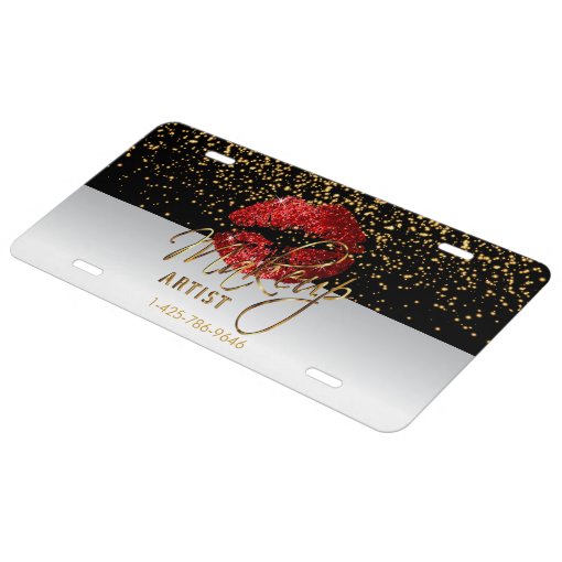 Makeup Artist Red Glitter License Plate | Zazzle