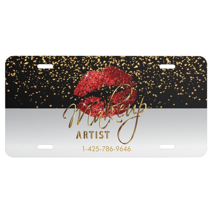 Makeup Artist Red Glitter License Plate | Zazzle
