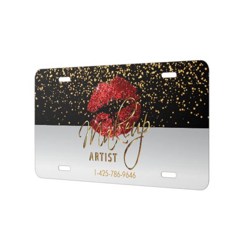 Makeup Artist Red Glitter License Plate | Zazzle