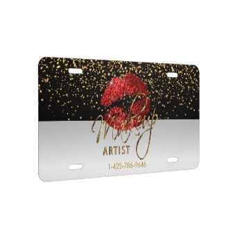 Makeup Artist Red Glitter License Plate | Zazzle
