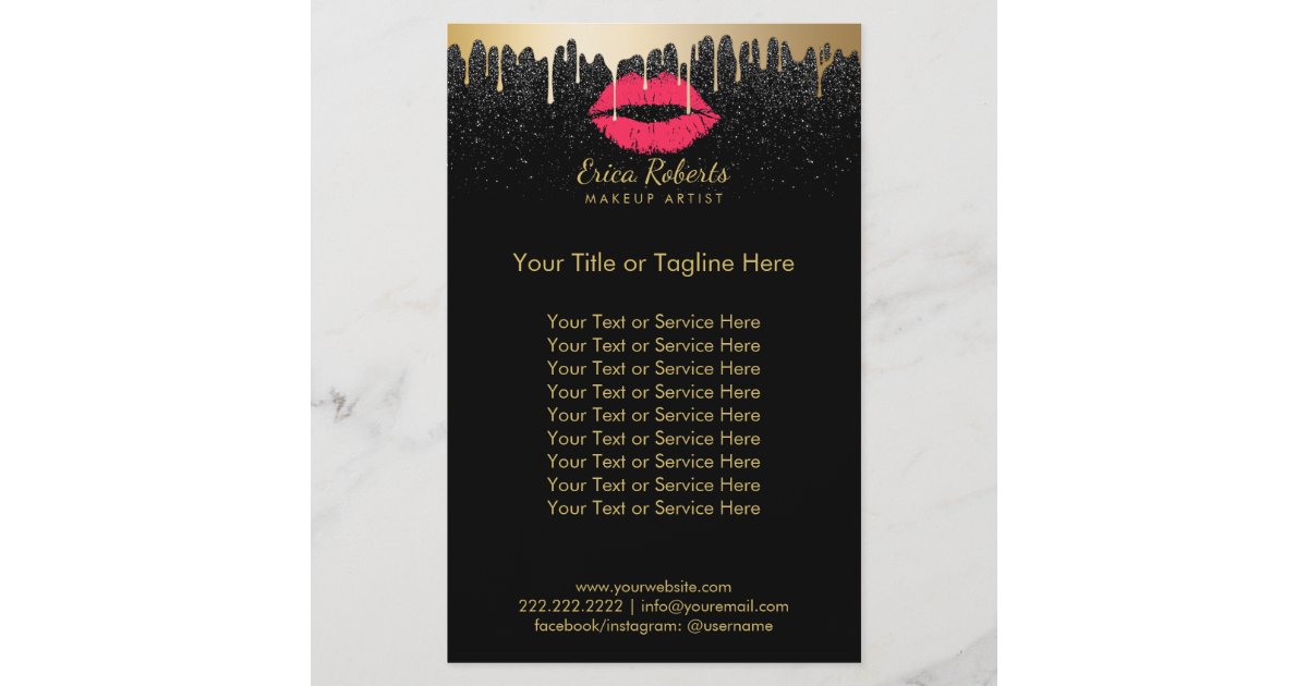 Makeup Artist Red Lips Modern Gold Drips Salon Flyer | Zazzle