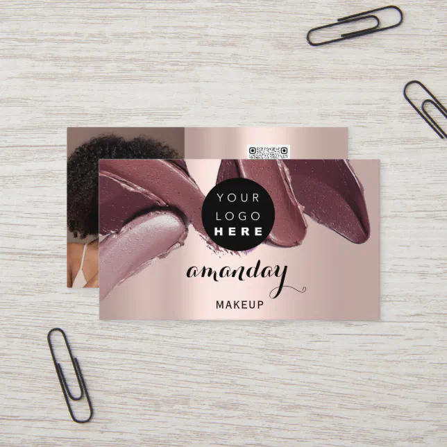 Makeup Artist Red Lipstick Photo QR Code Gloss Business Card | Zazzle