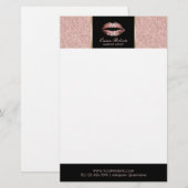 Makeup Artist Rose Gold Glitter Lips Modern Salon Stationery | Zazzle