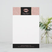 Makeup Artist Rose Gold Glitter Lips Modern Salon Stationery | Zazzle
