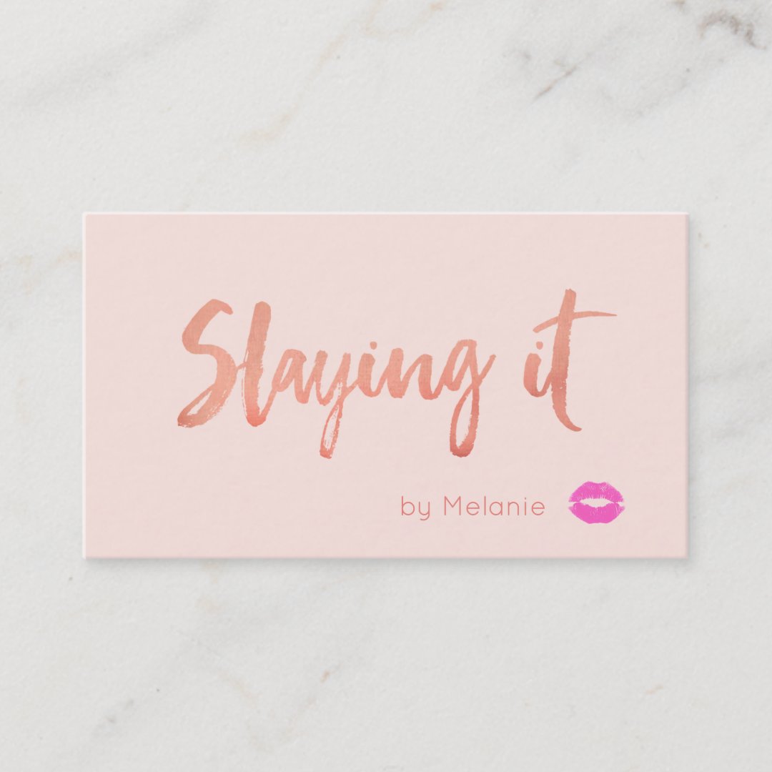 Makeup Artist Rose Gold Slaying It Hot Pink Lips Business Card | Zazzle
