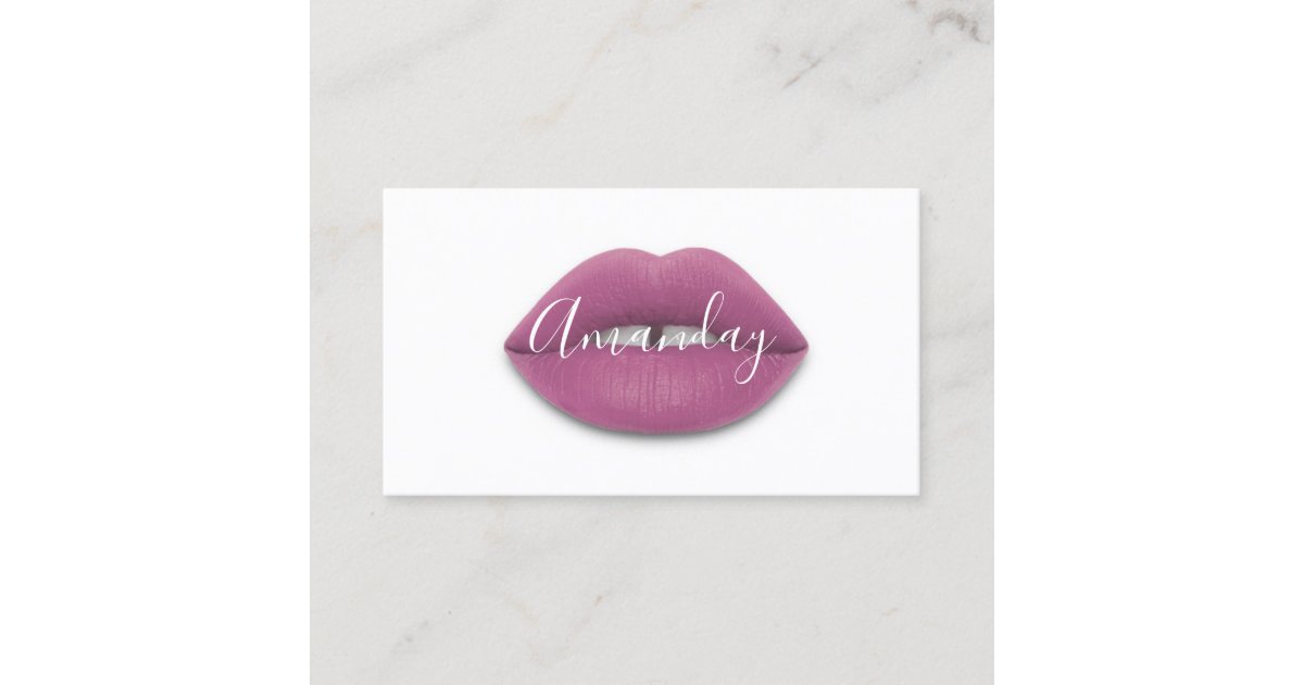 Makeup Artist White Purple Lips Logo QR Code Logo Business Card | Zazzle