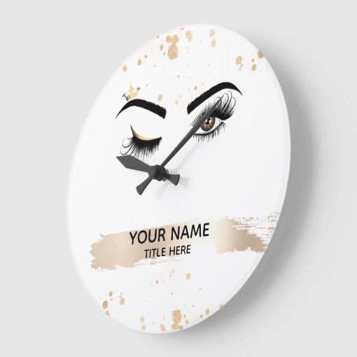 Makeup artist Wink Eye Beauty Salon Lash Extension Large Clock | Zazzle