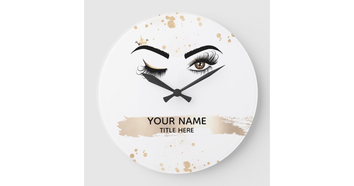 Makeup artist Wink Eye Beauty Salon Lash Extension Large Clock | Zazzle