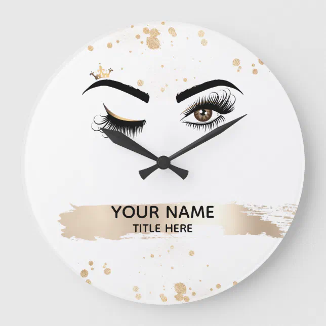 Makeup artist Wink Eye Beauty Salon Lash Extension Large Clock | Zazzle