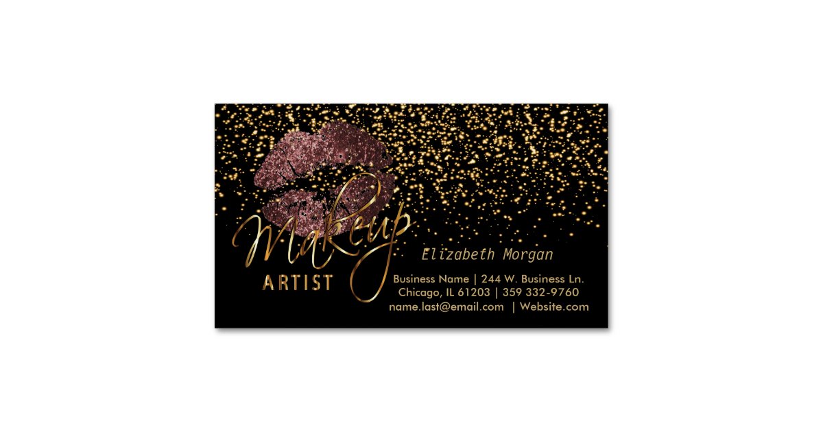 Makeup Artist With Gold Confetti And Dark Rose Lips Business Card Magnet
