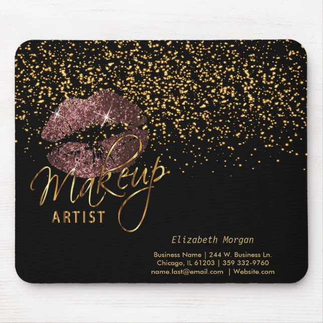 Makeup Artist with Gold Confetti & Dark Rose Lips Mouse Pad | Zazzle