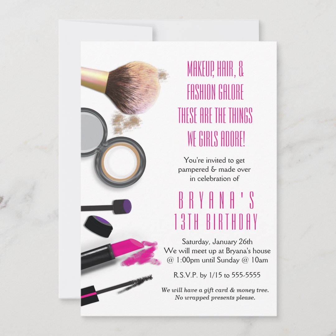 Makeup Beauty Glamour Birthday Party Invitation | Zazzle