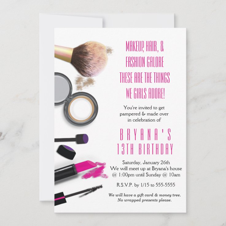 Makeup Beauty Glamour Birthday Party Invitation | Zazzle