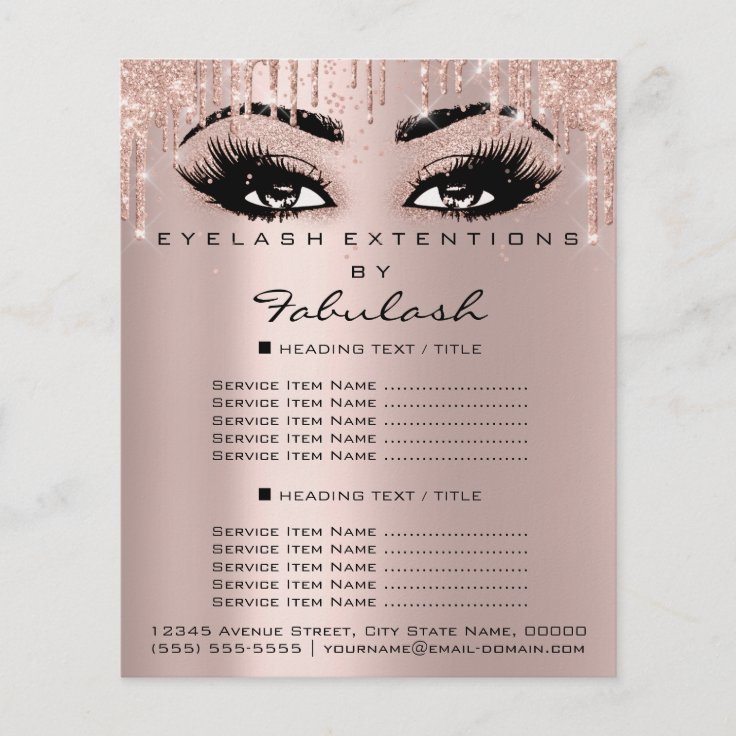 Makeup Beauty Salon Pink Glitter Prices Eyelashes Flyer | Zazzle