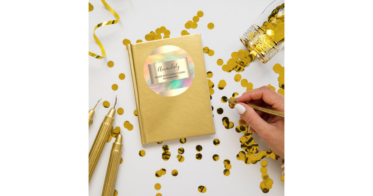 Makeup Beauty Shop Frame Gold Favor Painted Classic Round Sticker | Zazzle