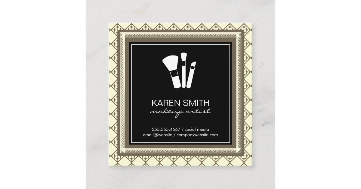 Makeup Brushes | Makeup Artist | Border Square Business Card | Zazzle