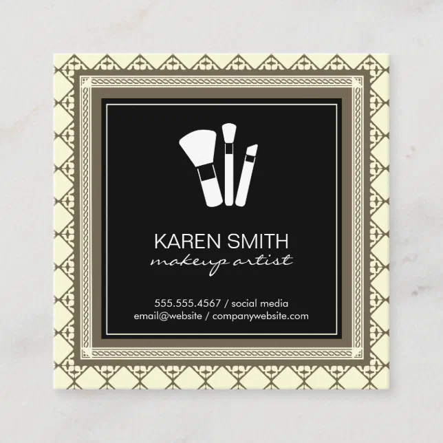 Makeup Brushes | Makeup Artist | Border Square Business Card | Zazzle