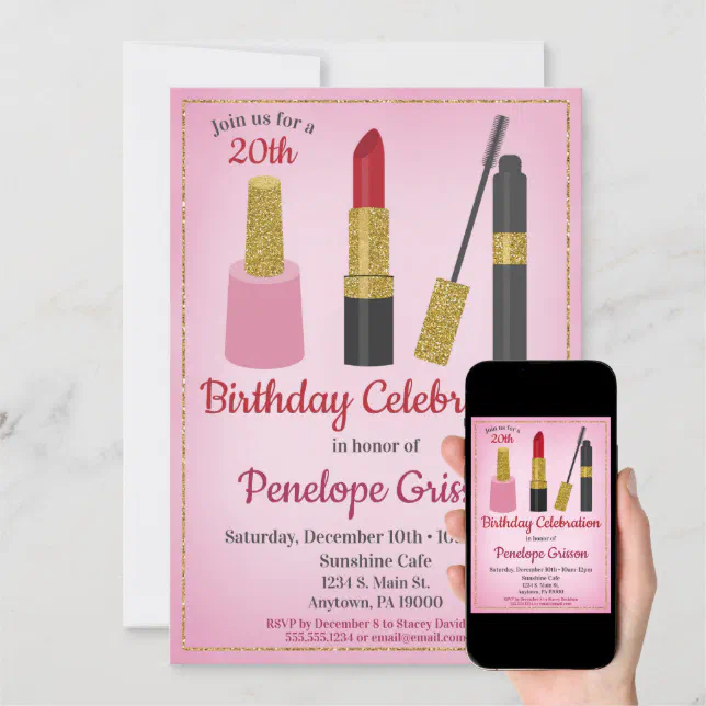 Makeup Cosmetic Birthday Invitation Beauty Spa | Zazzle