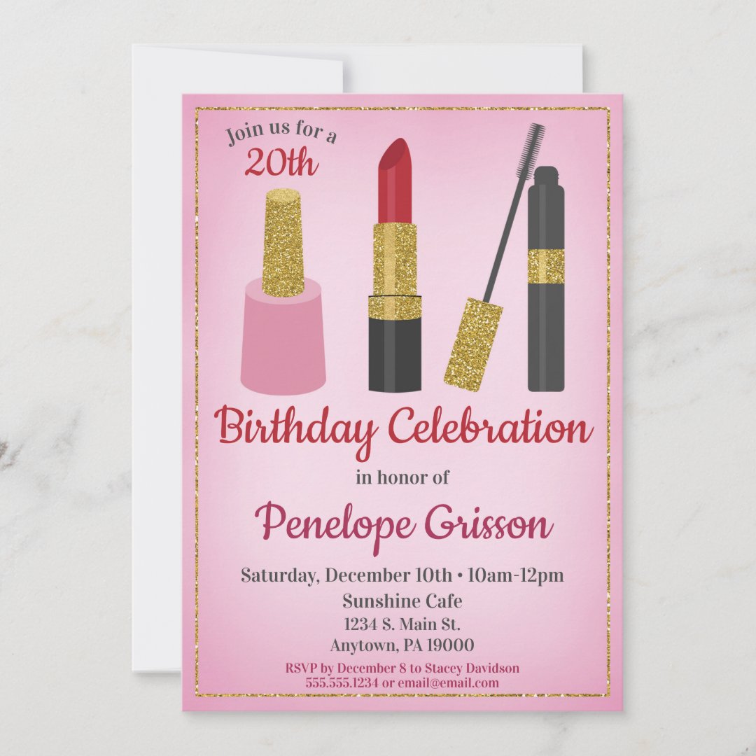 Makeup Cosmetic Birthday Invitation Beauty Spa | Zazzle