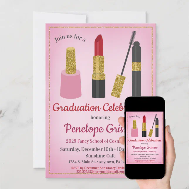 Makeup Cosmetics Graduation Invitation Beauty | Zazzle