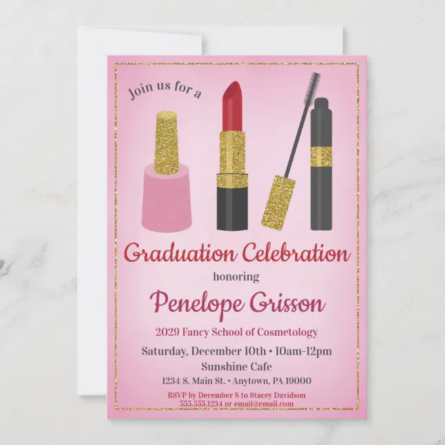 Makeup Cosmetics Graduation Invitation Beauty | Zazzle