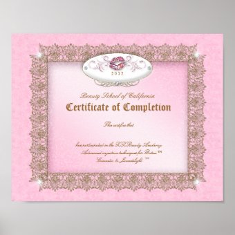 Makeup Diploma Certificate of Completion Pink Lips Poster | Zazzle