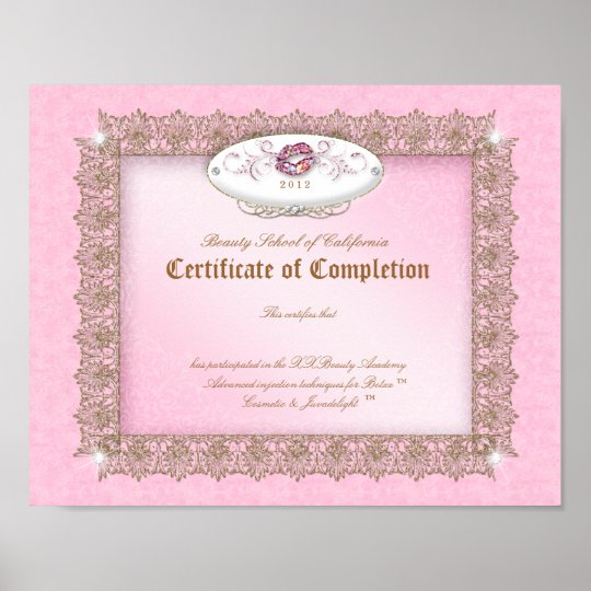 Makeup Diploma Certificate of Completion Pink Lips Poster | Zazzle.com