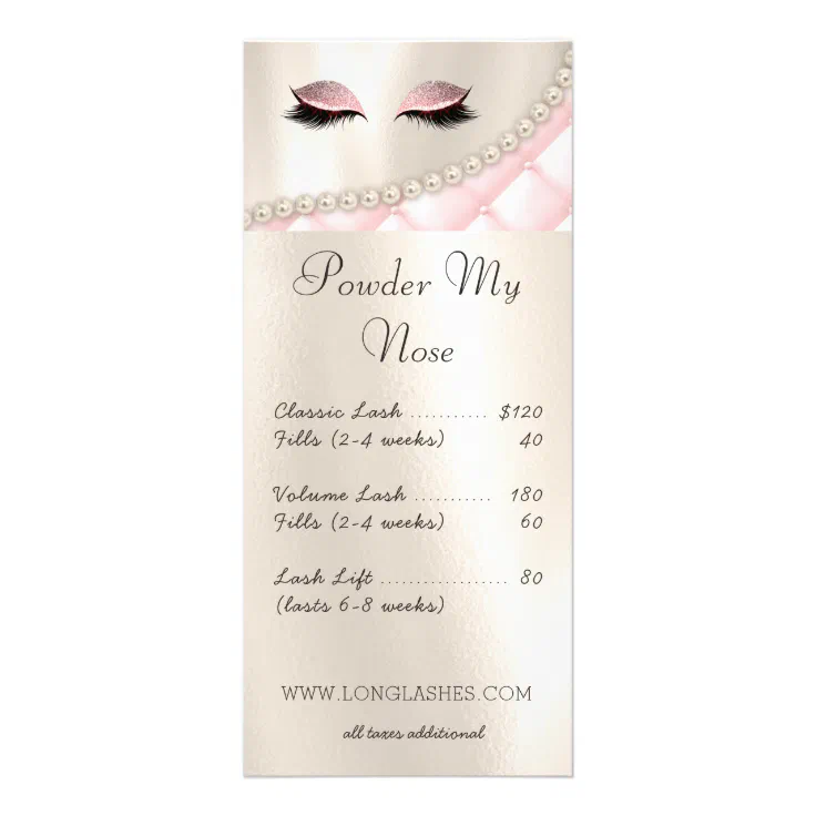 Makeup Eye Lash Lashes Pearls VIP Care Rack Card | Zazzle