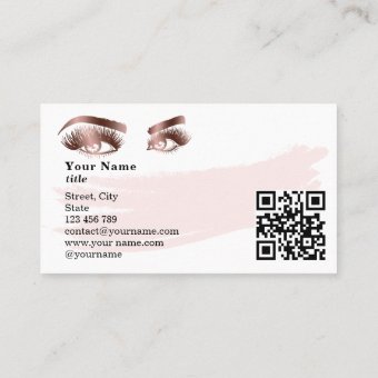 Makeup Eyebrow Eyes Lashes Rose Gold QR code Business Card | Zazzle