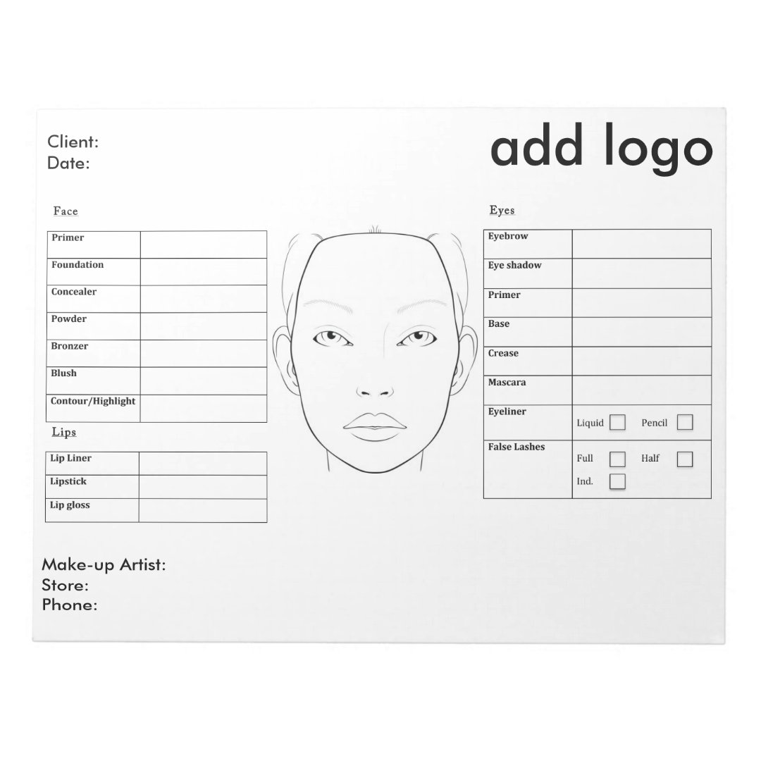 Makeup Face Chart Notepad | Zazzle